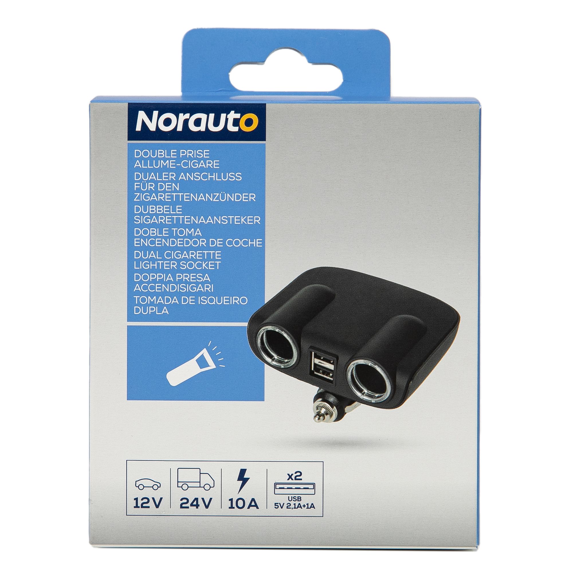 Norauto Zigarettenanzünder-Doppelstecker mit 2 USB-Anschlüssen 12V/24V ...