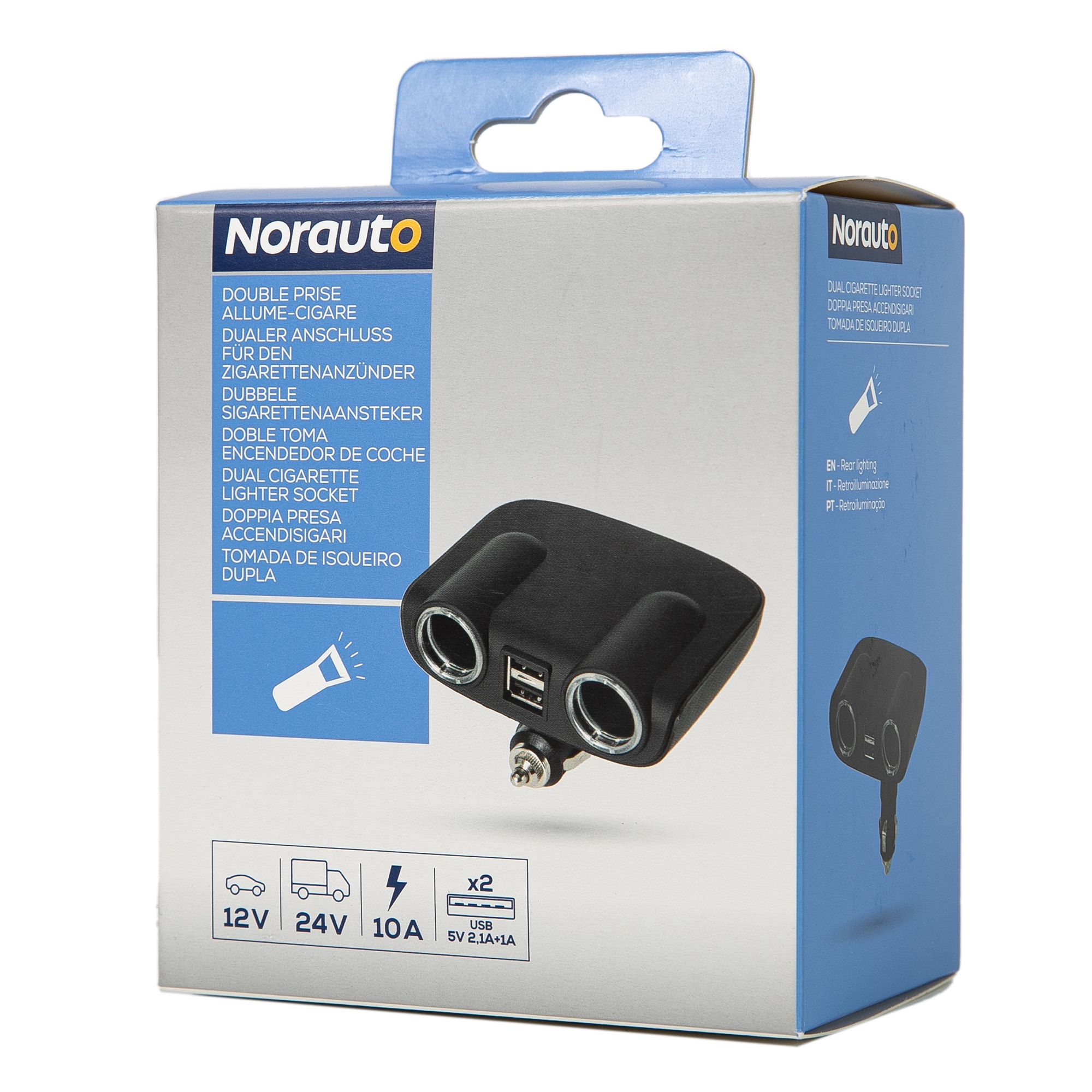 Norauto Zigarettenanzünder-Doppelstecker mit 2 USB-Anschlüssen 12V/24V ...