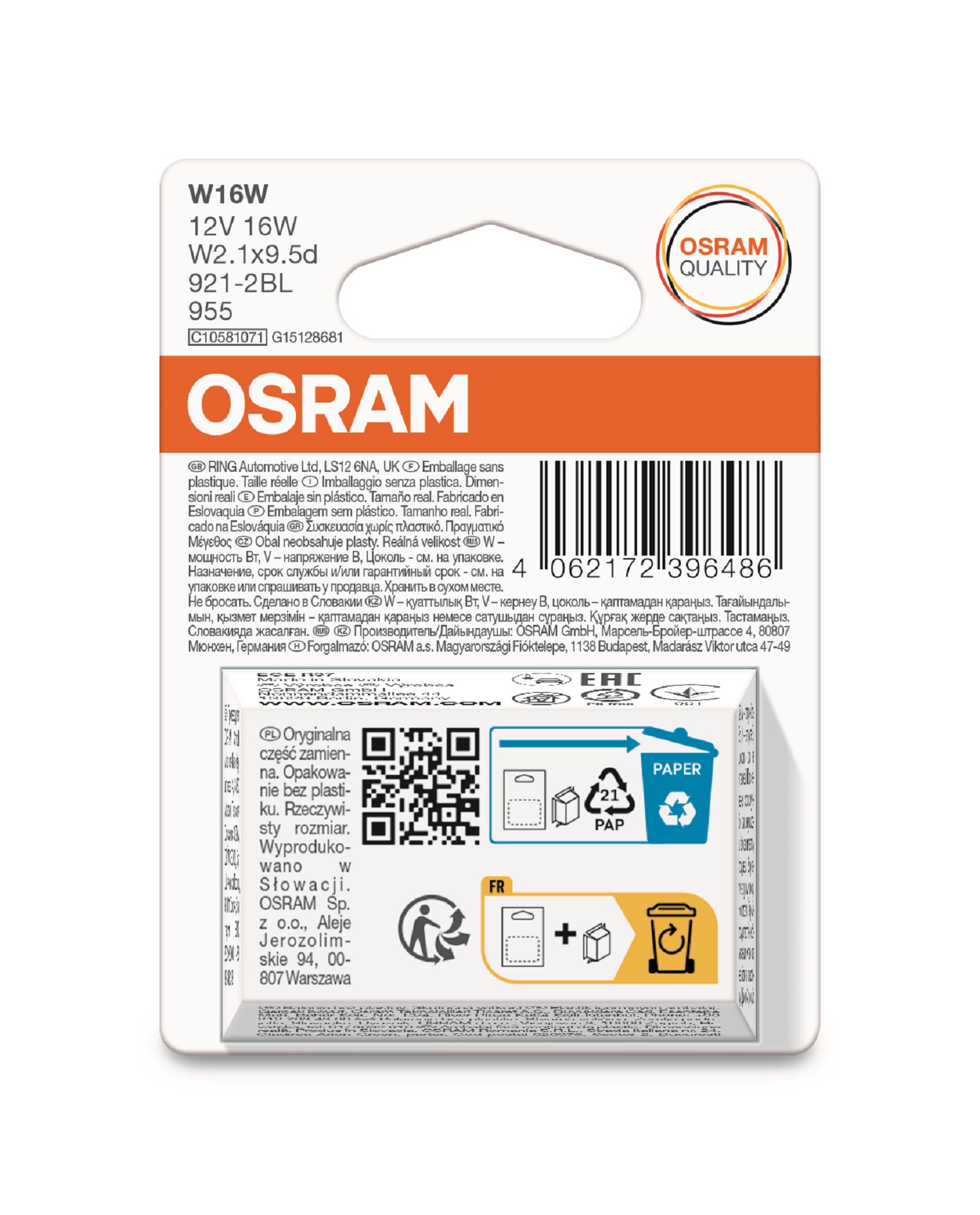 Osram Original Halogen-Scheinwerferlampen W16W, 12V, 2 Stück - ATU